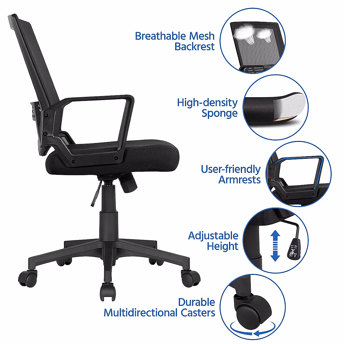 Yaheetech Home Office Modern Desk & Chair Set, Simple Computer Desk 40 Inch with Mesh Mid-Back Height Adjustable Office Chair, Long Writing/Work Desk, Mesh Swivel Chair with Lumbar Support, Black