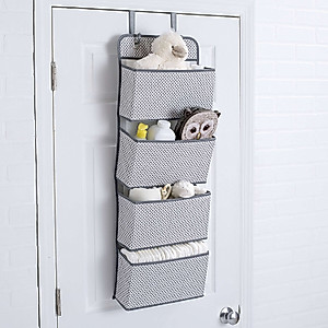 Dreamsy Hanging Closet Organizer, 4-Pockets Wall Mount/Over Door Storage for Toys, Purses, Keys, Sunglasses - Grey