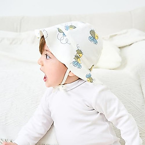 pureborn Unisex Baby Cotton Sun Hat Wide Brims with Straps Bucket Hat Cartoon Bees 3-6 Months