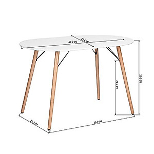 CozyCasa 7.2 inch Farmhouse Dining Table Mid-Century Kitchen Table with Wood Leg Oval Top for Home Office Patio White(Only Table not Include Chairs)-2pack