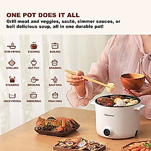 Tenavo Electric Hot Pot with Handle, 1.5L Mini Electric Cooker for Stir Fry, Noodles, Pasta, Nonstick Frying Pan for Sauté, Dual Power Control Ramen Cooker for Dorm and Office