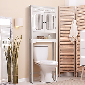 Elegant Home Fashions Lisbon Wooden Space Saver with Drapery-Lined Doors, White