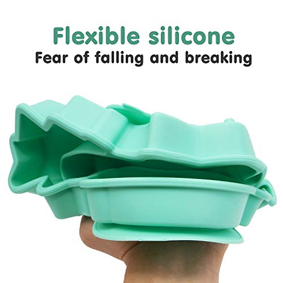 Qshare Suction Plates for Baby,Silicone Plates,Toddler Suction Divided,Baby Feeding Plates,Toddler Plate Microwave & Dishwasher Safe (Mint)