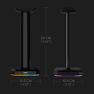 Redragon HA300 Scepter Pro Headset Stand, RGB Backlit Gaming Headphone Stand with Aluminum Supporting Bar, Non-Slip Solid Rubber Base and 4X USB 2.0 Ports for All Headphones
