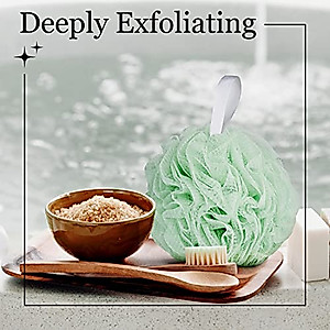 SARAGAN Shower Loofah - Large Exfoliating Bath Sponge - Shower Bath Puff for Men & Women to Lather & Cleanse Skin- Pouf Body Scrubber Made w/ 80g Mesh - Helps Use Less Soap (4-Set Assorted)
