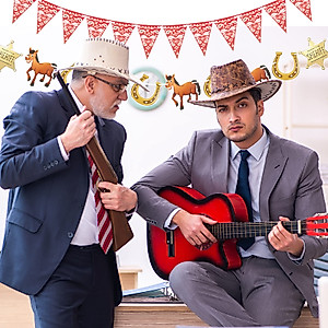 5 Pcs Western Cowboy Party Decorations Bandana Pennant Banner Wild West Banner Cowboy Banner Hanging Western Yee Haw Banner Western Decorations for Cowboy Birthday Party Supplies (Classic Style)