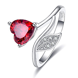 Narica Women's Created Exquiste 925 Plated Sterling Silver Heart Cut Created Garnet Leaf-shaped Rings Size 6