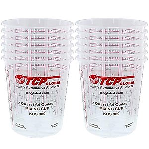 Custom Shop - Pack of 12-64 Ounce Graduated Paint Mixing Cups (2 Quarts) - Cups Have Calibrated Mixing Ratios on Side of Cup - Cups Hold 80-Fluid Ounces