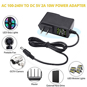 Facmogu 2 Pack DC 5V 2A Power Adapter, AC 100-240V to DC 5V 2A 10W Power Supply Transformers, 5.5 x 2.5mm DC Jack Also Compatible with 5.5x2.1mm Socket