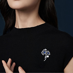 EMEGCY Ginkgo Leaf Brooch for Women Blue Crystal Ginkgo Brooch Pearl Ginkgo Biloba Booch Jewelry Birthday Gift for Wife Mom