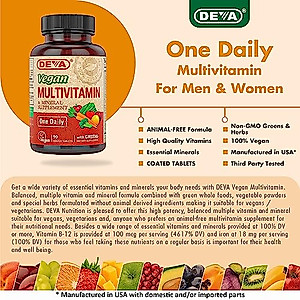 DEVA Vegan Multivitamin & Mineral Supplement - Vegan Formula with Green Whole Foods, Veggies, and Herbs - High Potency - Manufactured in USA and 100% Vegan - 90 Count (Pack of 2)