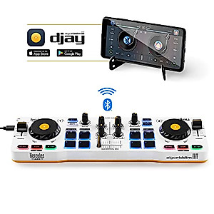 Hercules DJControl Mix – Bluetooth Wireless DJ Controller for Smartphones (iOS and Android) – dJay app – 2 Decks, White