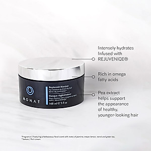 MONAT Replenish™ Masque Infused with Rejuveniqe® - Hair Masque that Deeply Condition Medium to Thick Hair. Hydrating Hair Mask w/Pea Extract & Vegan UV Protectant - Net Wt. 148 ml ℮ 5.0 fl. oz.