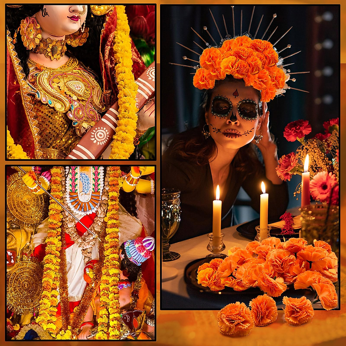 TRvancat Marigold Flowers Heads Bulk 100Pcs, Silk Artificial Flowers for DIY for Diwali,Indian Festival, DIY Marigold Garland Wedding Decor 6cm (100 Pcs)