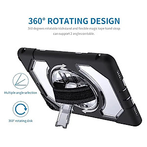 iPad Pro 10.5 Inch Case 2017/ iPad Air 3 Case 2019 for Kids | Heavy Duty Rugged Protective Case with 360 Rotating Stand+[Hand Strap] | Clear with Black Trim