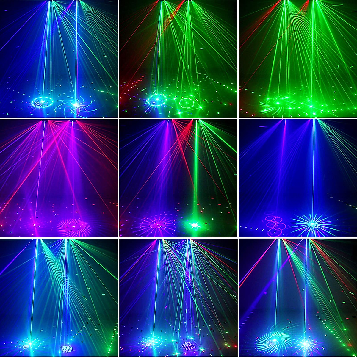Party Lights, 15 Eyes RGB DJ Disco Lights, Strobe Stage Light Sound Activated LED Projector with Remote Control and 125 Projection Effects for Party Bar Christmas Birthday Wedding, DMX512 Control