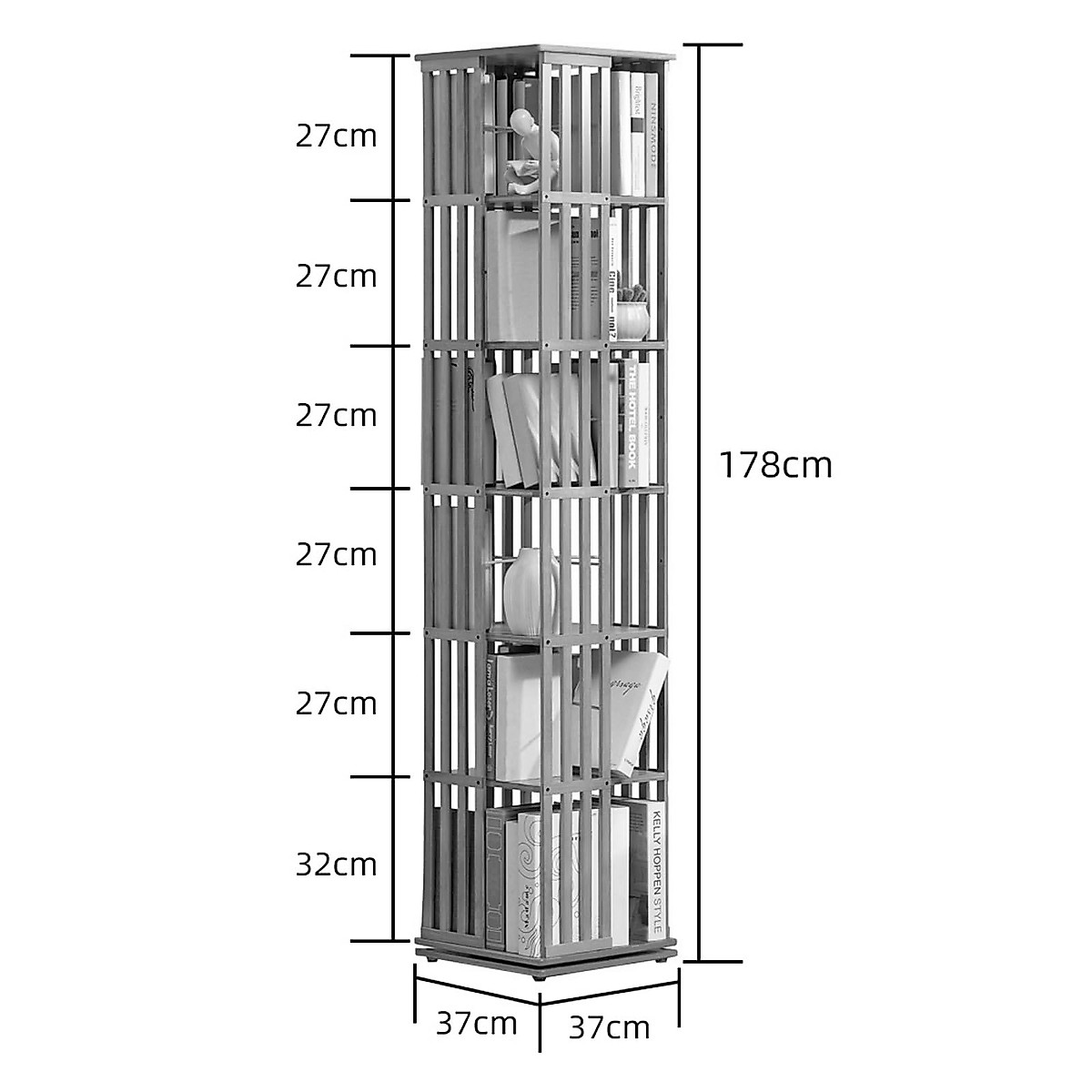 TVDPI Bamboo 360 Rotating Bookshelf, 6 Tier Floor Standing Bookcase Storage Shelves, Removable Divider, for Home Office Living Room Study