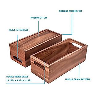 DUCIHBA, Natural Acacia Hardwood Bathroom Tray with Handles for Organizing Toiletries and Accessories - Large 16.5x6 in Size for Countertop, Shelf, or Tank Top Storage