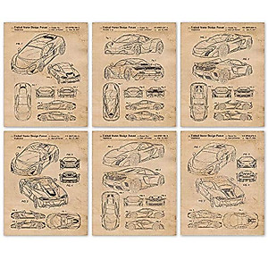 Vintage McLaren Collection Patent Prints, 6 (8x10) Unframed Photos, Wall Art Decor Gifts Under 20 for Home Office Man Cave Garage Shop College Student Teacher F1 Team Car Racing Champion Fans