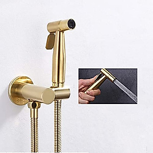 MINJING Toilet Shower Spray Mixer Set Brushed Gold Hot and Cold Concealed Handheld Bidet Sprayer Kit Single Function Bathroom Toilet Bidet Mixer Spray Kit