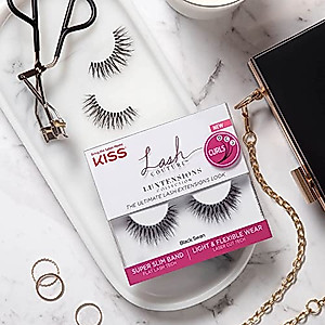 KISS Lash Couture LuXtensions Collection False Eyelashes, Flat Lash Technology, Real Lash Extension Fibers, Reusable, Contact Lens Friendly Strip Lashes, Style 'Black Swan', 1 Pair