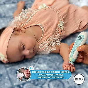 BİDO Baby Nail Trimmer File Electric-Safe Baby Nail Clippers,Manicure Kit for Newborn Toddler and Kids,12 Grinding Heads and LED Light, Pink or Blue (Blue)