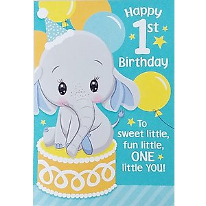 Greeting Card Happy 1st First Birthday with Elephant - To Sweet Little Fun Little One Little You