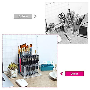 96 Hole Pencil Brush Holder Acrylic Pen Holder Desk Stand Organizer for Pencils Paint Brushes Markers Display and Home Storage (2 Pieces)
