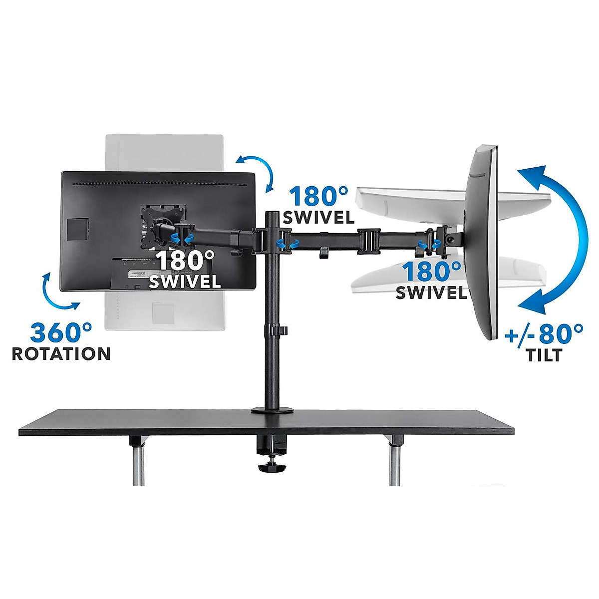 Mount-It! Mobile Standing Desk with Dual Monitor Mount - 40 Inch Wide Height Adjustable Rolling Computer Workstation with Four Wheels,