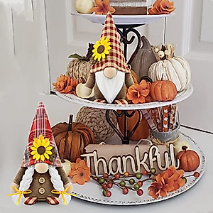 Godeufe Set of 2 Thanksgiving Gnomes Plush Fall 3D Sunflowers Decorations Harvest Gift Handmade Elf Dwarf Figurines for Home Kitchen Farmhouse Tiered Tray Holiday Festival Party Scandinavian Tomte