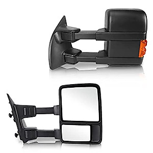 Perfit Zone Towing Mirrors Replacement Fit for 2008-2016 F-250 F-350 F-450 F-550 SUPER DUTY,MANUAL,W/O HEATED,W/AMBER SIGNAL,BLACK (PAIR SET)
