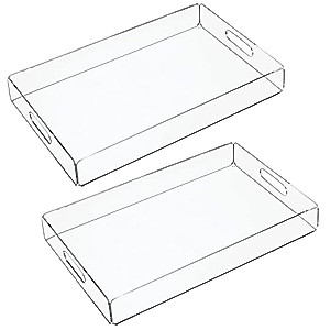 mDesign Modern Acrylic Rectangular Serving Tray with Built-in Handles for Food, Tea, Coffee, Breakfast, Snacks, Cheese, Appetizers - Use in Kitchen, Bathroom, Office - Medium, 2 Pack - Clear