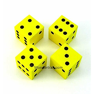 Wondertrail Yellow Foam Dice with Black Dots D6 25mm (1in) Pack of 4