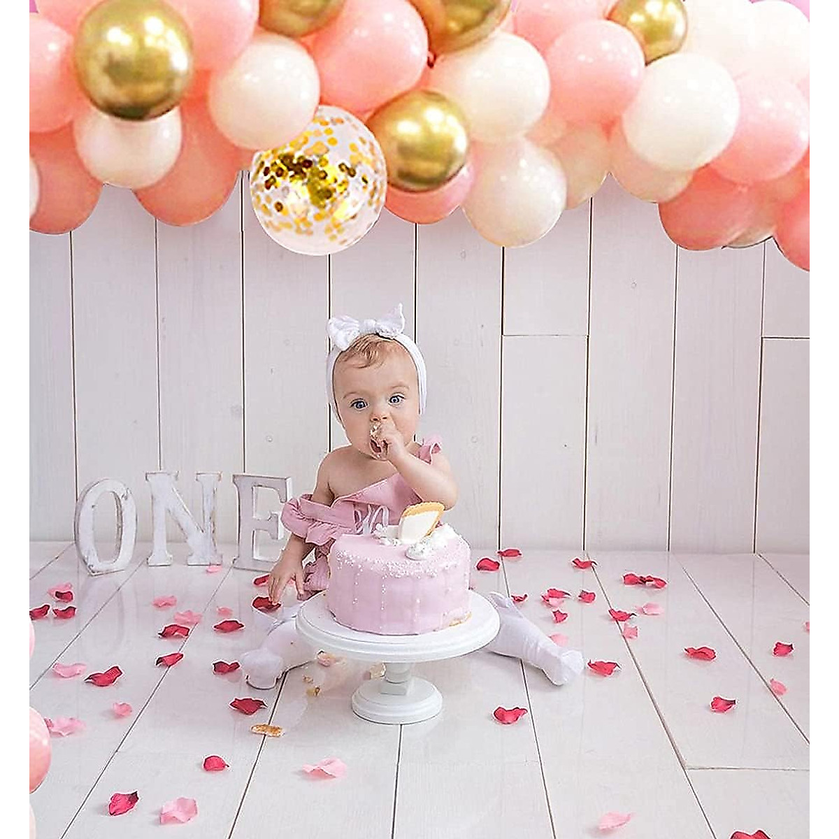 60pcs Pink Gold White Balloons Kit Latex 12 inch Pink Gold Confetti Balloons for Birthday Baby Shower Wedding Engagement Party Decorations