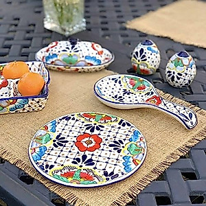 Handmade Pottery Spoon Rest, Dots & Flowers Encantada