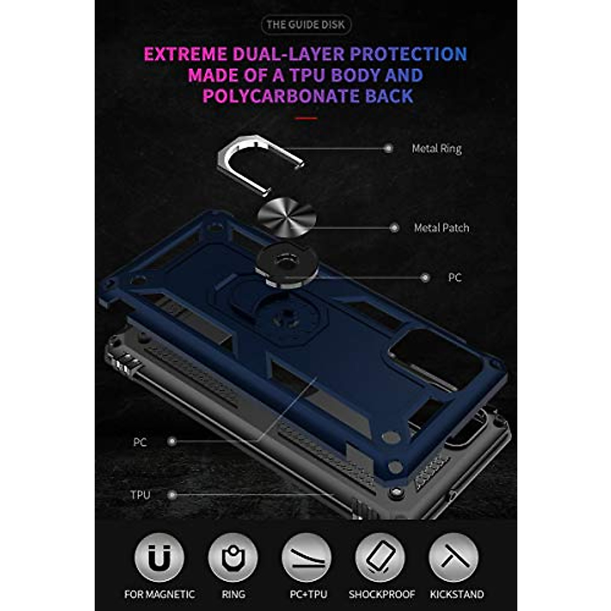 A51 5G Case,ADDIT Samsung Galaxy A51 5G Case [ Military Grade ] 15ft. Drop Tested Protective Case with Magnetic Car Mount Ring Holder Stand Cover for Samsung Galaxy A51 5G - Blue