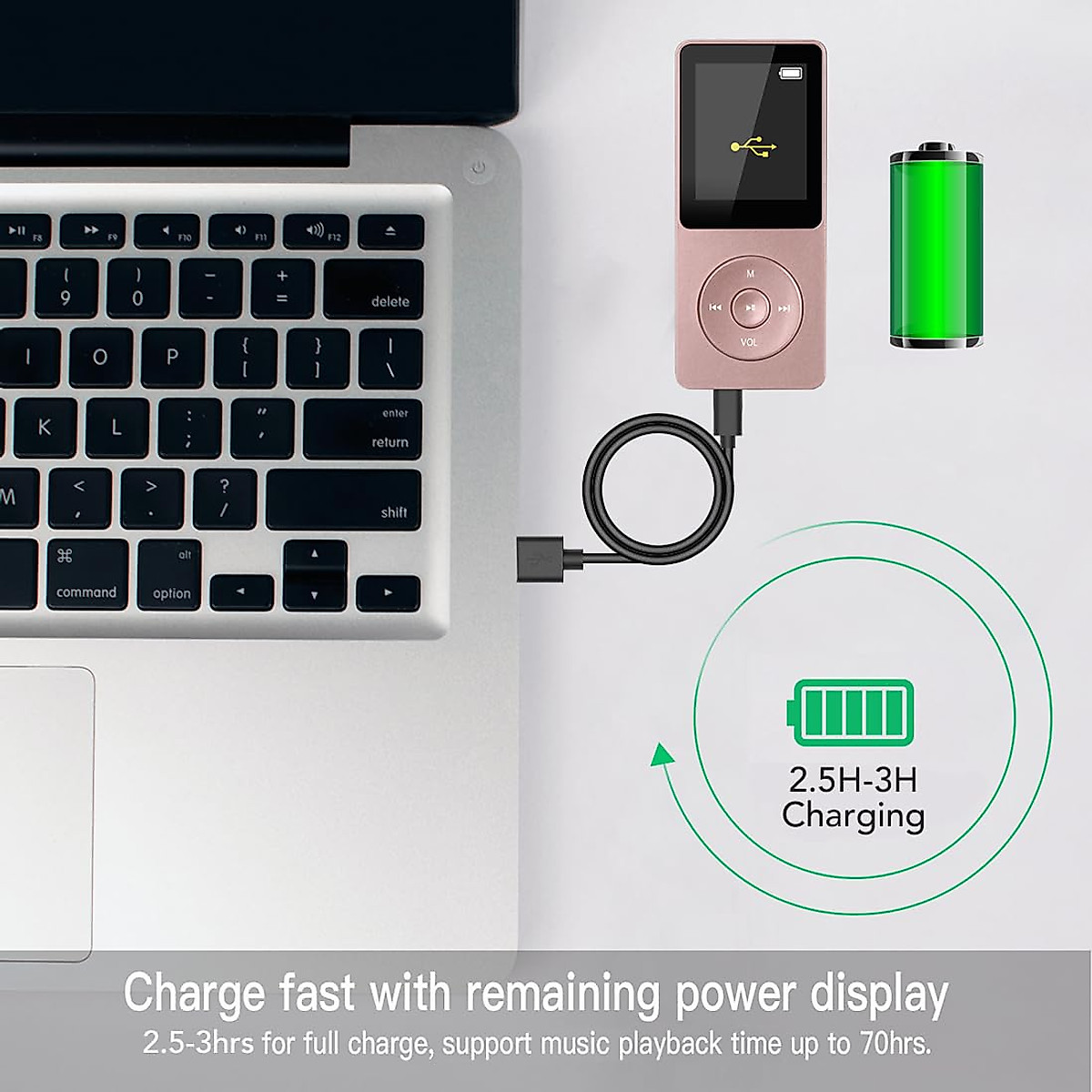 AGPTEK A02S 16GB MP3 Player, 70 Hours Playback Lossless Sound Music Player, Supports up to 128GB, Rose Gold