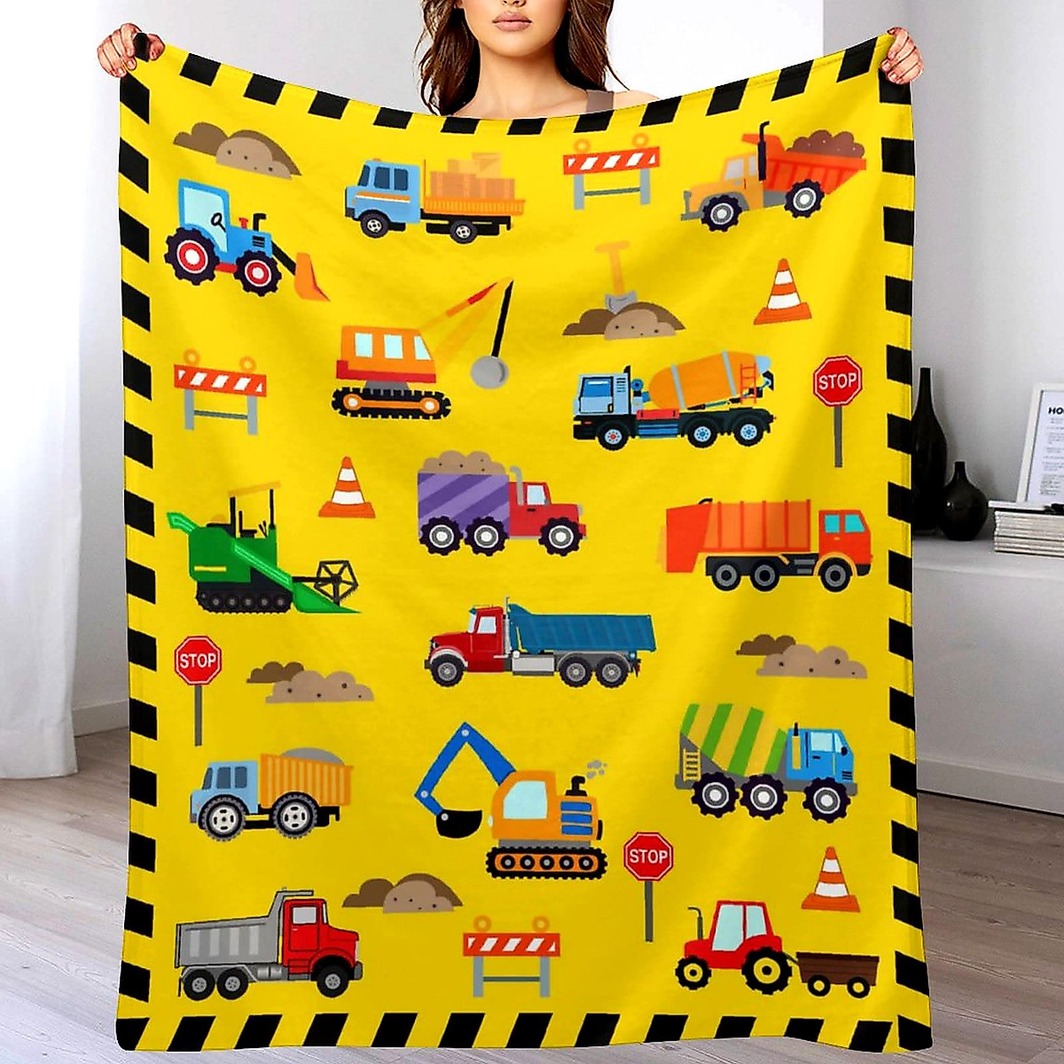 Cute Truck Construction Blanket Super Soft Flannel Throw Blankets Tractor Cars Blankets Bedding for Boys Girls Adults Gifts 50"x40"