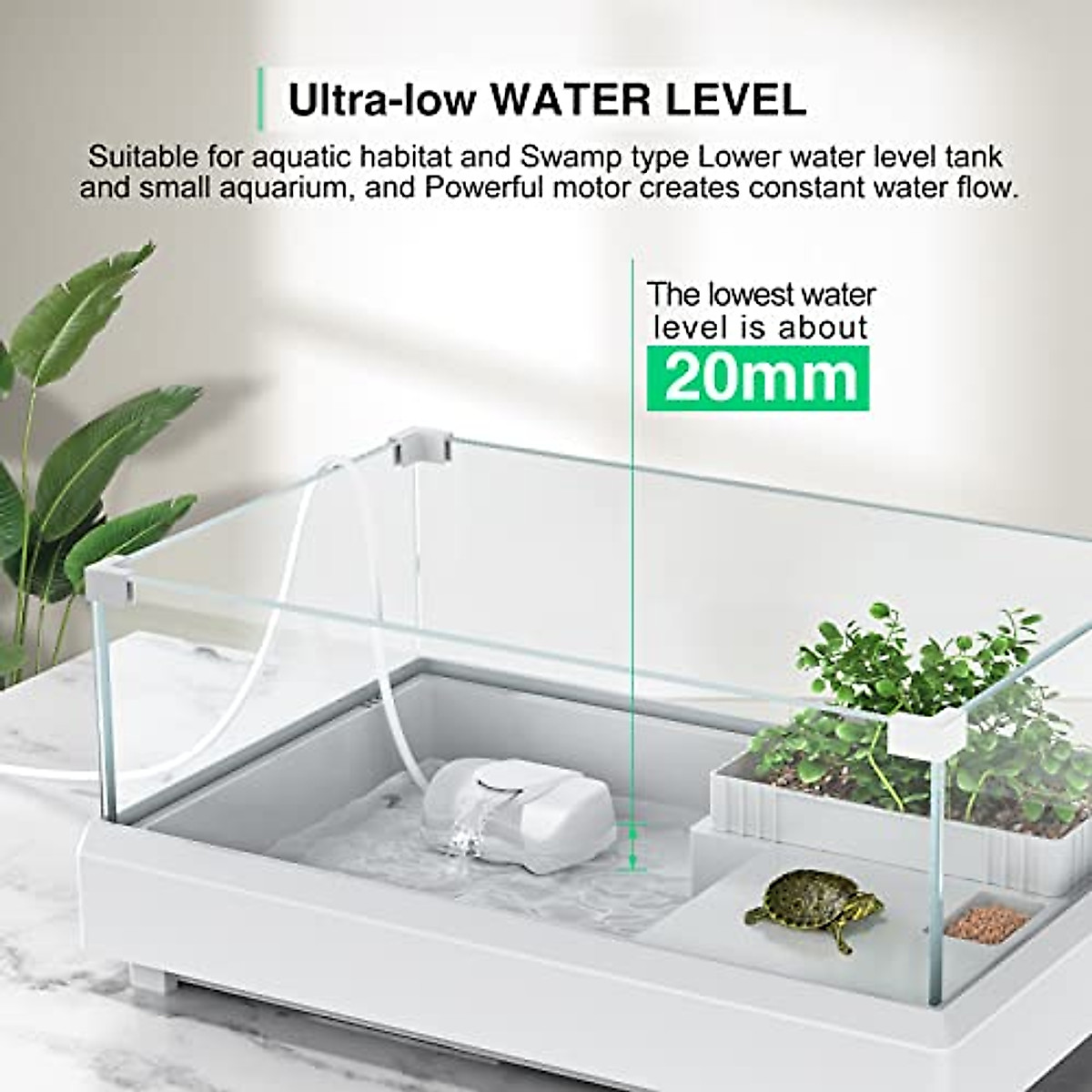 SILICAR Turtle Tank Filter, Reptiles Turtle Internal Filter Aquarium Waterfall, Low Level Water Clean Pump, 4W