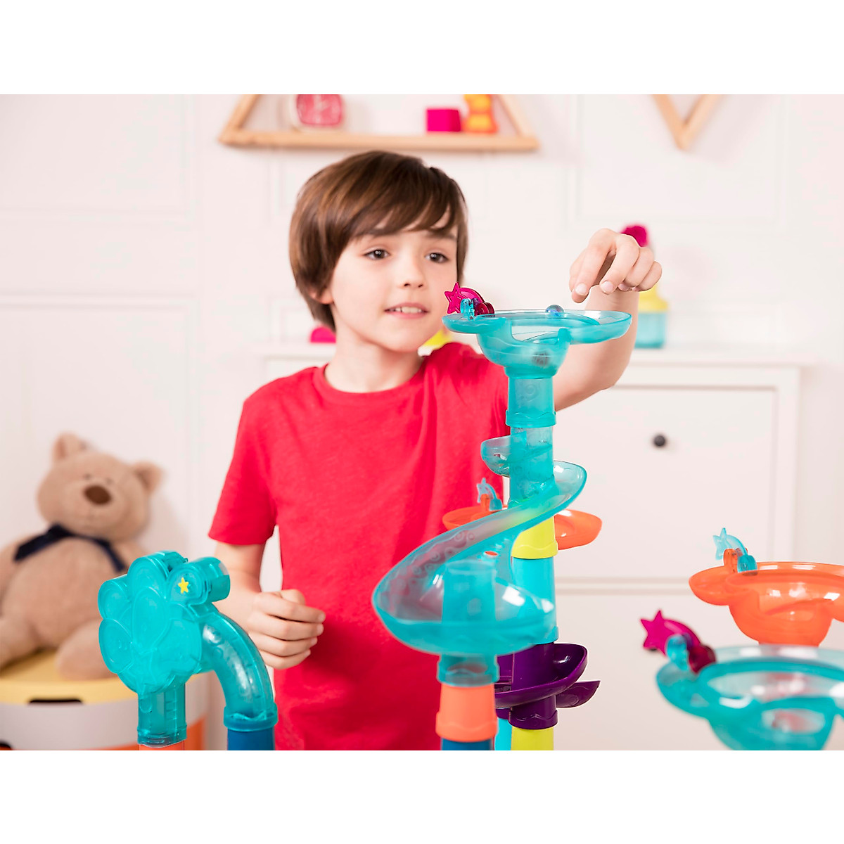 B. toys- Marble Run Toy Set- Developmetal STEM Toy- 62 Piece Educational Building Toy with Lights & Sound- 3 Years +