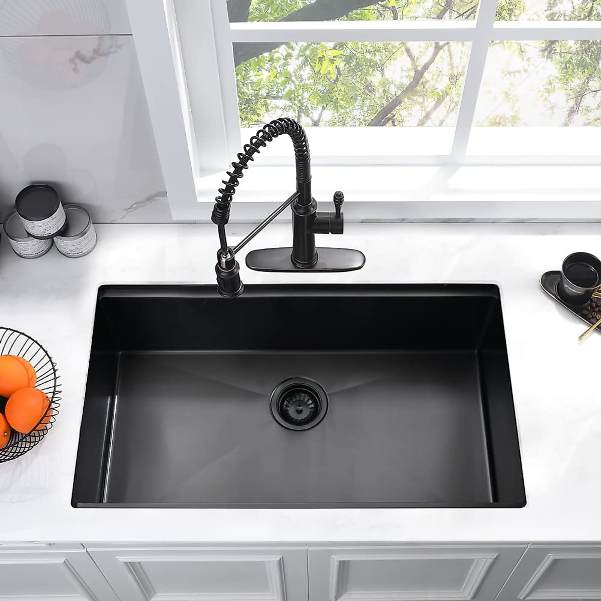 33 Inch Black Undermount Kitchen Sink Workstation-Bokaiya 33x19 Kitchen Sink Undermount 16 Gauge Deep Stainless Steel Single Bowl Undermount Workstation Sink with Cutting Board