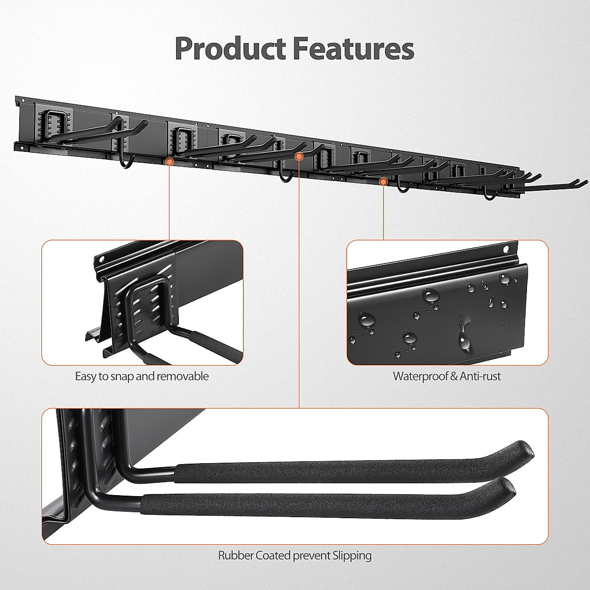 Waturis Garage Organizer Wall Mount, 64 Inch Garage Storage Organization, 20PCS Heavy Duty Garden Tool Organizer, Adjustable Tool Storage Rack Hooks, Yard Shed Tool Organizer, Hold Max 900 lbs