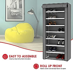 Sunbeam Multipurpose Portable Wardrobe Storage Closet Rack For Shoes and Clothing 7 Tier/Fits 24 Pairs of Shoes Heavy Duty Non Woven Material With Roll Down Cover (Grey)