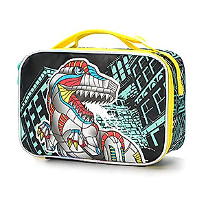 YOJOY Kids Backpack for Boys with Lunch Box Set Elementary School Bags 16 inch Kindergarten Primary Bookbags Football Dinosaur Backpacks (Black Dinosaur Set)