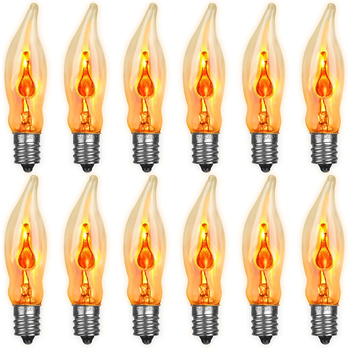 Christmas Flickering Light Bulbs 12 Pack C18 Flickering Flame Light Bulbs E12 Base Flickering Flame Bulbs 1 Watt/120 Volts for Christmas Candelabra Window Candle Lamp Christmas Replacement Bulbs