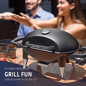 VANSTON Outdoor Electric Barbecue Grill & Smoker, Black - Great Small Spaces such as Patios, Balconies, and Decks, 1500W Portable and Convenient Camping Countertop Grill with Built-In Thermometer