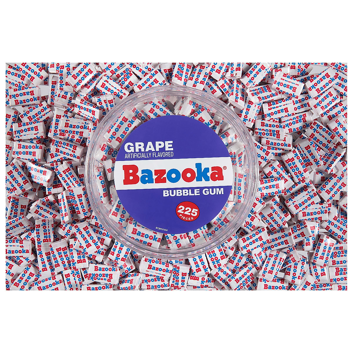 Bazooka Bubble Gum 225 Count Individually Wrapped Chewing Gum - Grape Flavor - Purple Candy Bulk Bubble Gum Tub - Fun Retro Old Fashioned Candy For Birthdays, Parties, And Celebrations