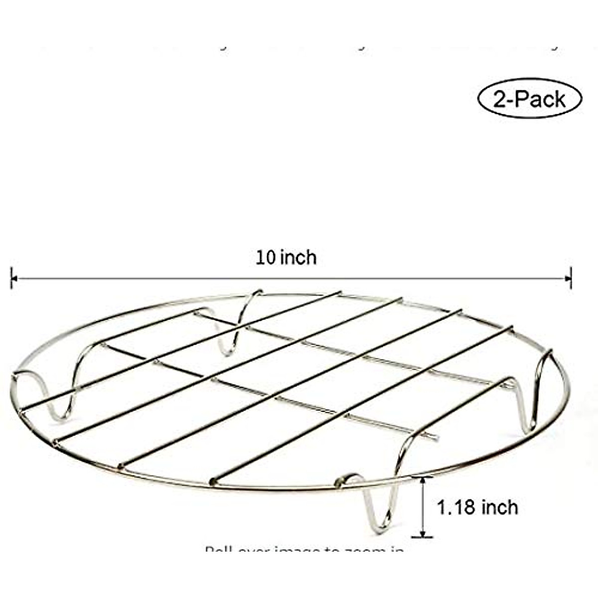 Aracoware 2 Pack Round Stainless Steel Cooking Cooling Racks, 10"x1.18", Oven Safe, Multi-Purpose for Air Fryer, Pressure Cooker, Steamer - Set of 2
