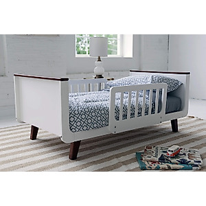 Little Partners MOD Kids Bed - Solid Wood Classic Design Transitional Toddler Bed with Rails for Children's Bedroom with Two Safety Guards, Low-to-Ground Profile (White/Espresso)