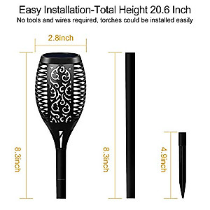 SUNJOYCO 4Pcs Solar Torch Lights with Flickering Flame, 12 LED Solar Lights Outdoor, Waterproof Landscape Decoration Flame Lights, Solar Pathway Lights for Outside Garden Patio Yard Pathway